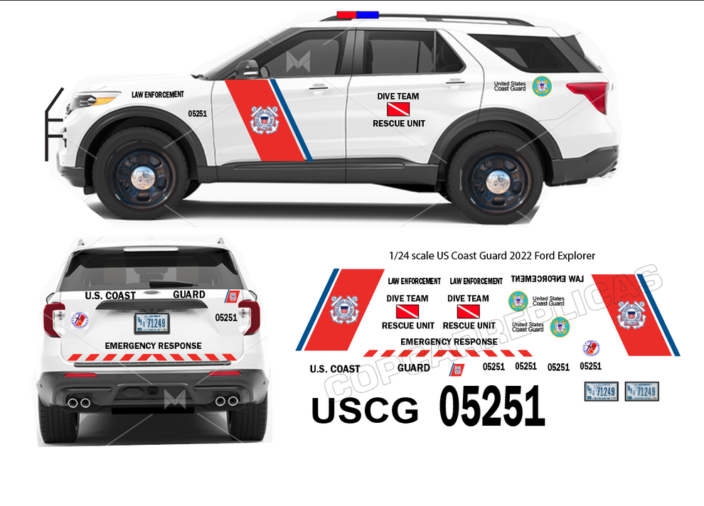 1/24 Scale US Coast Guard Waterslide Decals To Fit 2022 Motormax Ford ...